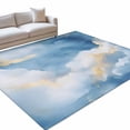 Abstract Marble Texture Area Rug, Golden Blue Gradient Non-Slip Felt ...