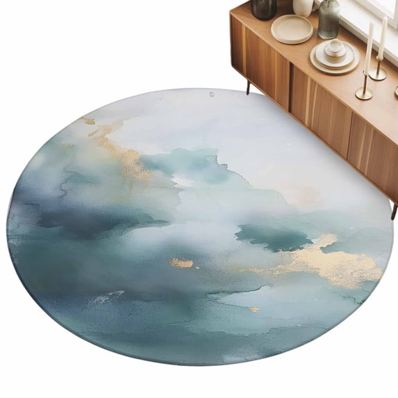 Abstract Marble Texture Area Rug, Green Golden Graffiti Art Non-Slip ...