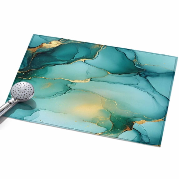 Abstract Marble Texture Area Rug, Teal Green Gradient Gold Crack Art ...