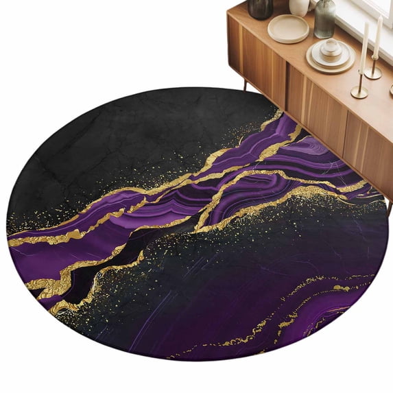 Abstract Marble Texture Area Rug, Vintage Purple Black Fluid Non-Slip ...