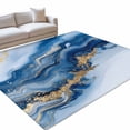 Abstract Marble Texture Area Rugs 3x5ft Waves Gradient Blue Gold Art ...