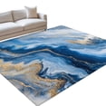 Abstract Marble Texture Area Rugs 5x7ft Gradient Waves Blue Gold Art ...