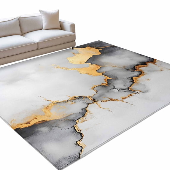 Abstract Marble Texture Area Rugs 8x10ft Grey White Gradient Gold Crack ...