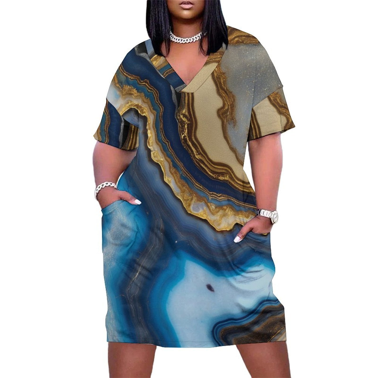 Abstract Marble Texture Art Loose Pocket Dress Dresses Summer Summer ...
