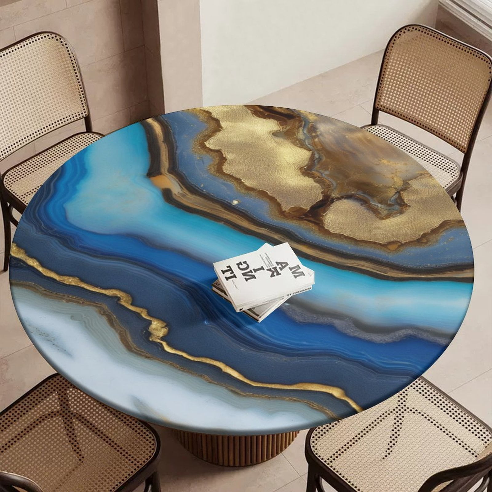Abstract Marble Texture Art Round Table Cover Kitchen Printed ...