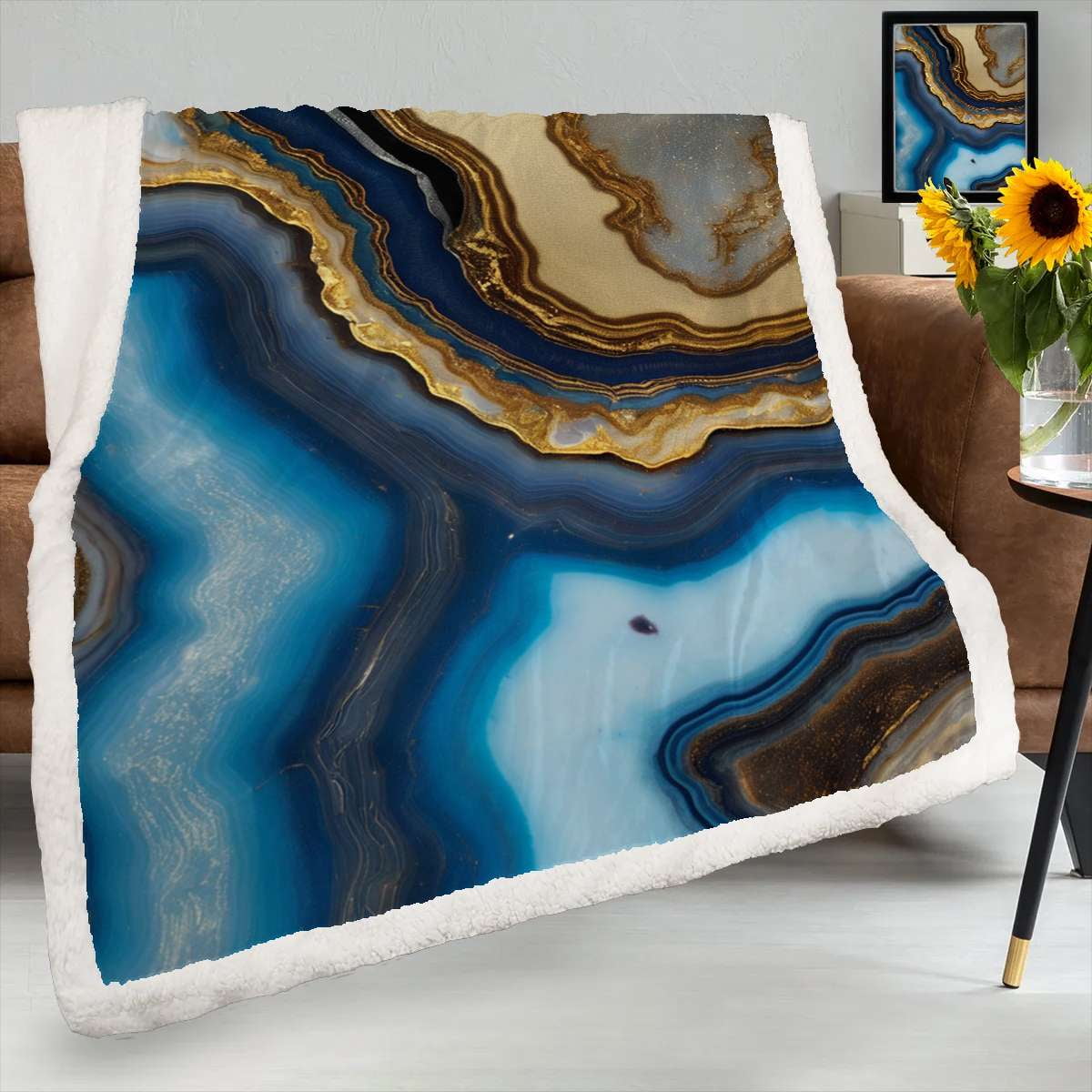 Abstract Marble Texture Art Sherpa Blanket Throw Blanket For Bed Chair ...