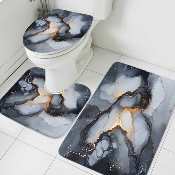 Abstract Marble Texture Bathroom Rugs Set Gold Crack Gray Black ...