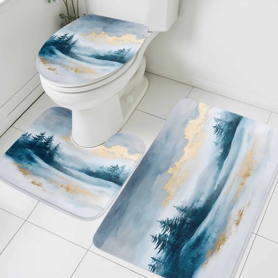 Abstract Marble Texture Bathroom Rugs Set Gradient Green Forest Gold ...