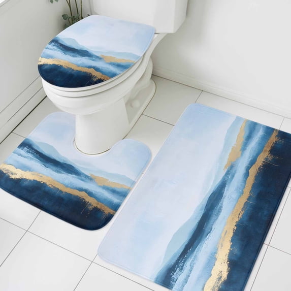 Abstract Marble Texture Bathroom Rugs Set Gradient Green Gold Forest ...
