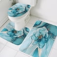 Abstract Marble Texture Bathroom Rugs Set Modern Blue Floral Non Slip ...