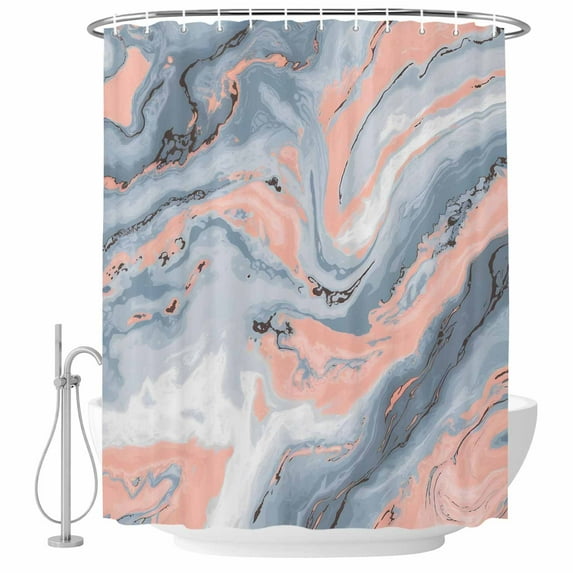 Abstract Marble Texture Bathroom Shower Curtains with Hooks, Coral Pink ...