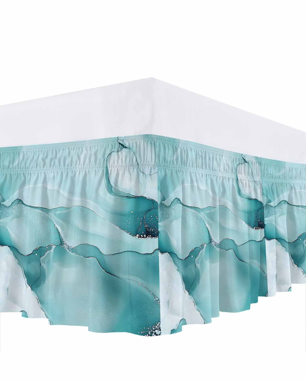 Abstract Marble Texture Bed Skirt Blue Green Wavy Pattern Bed Skirts ...