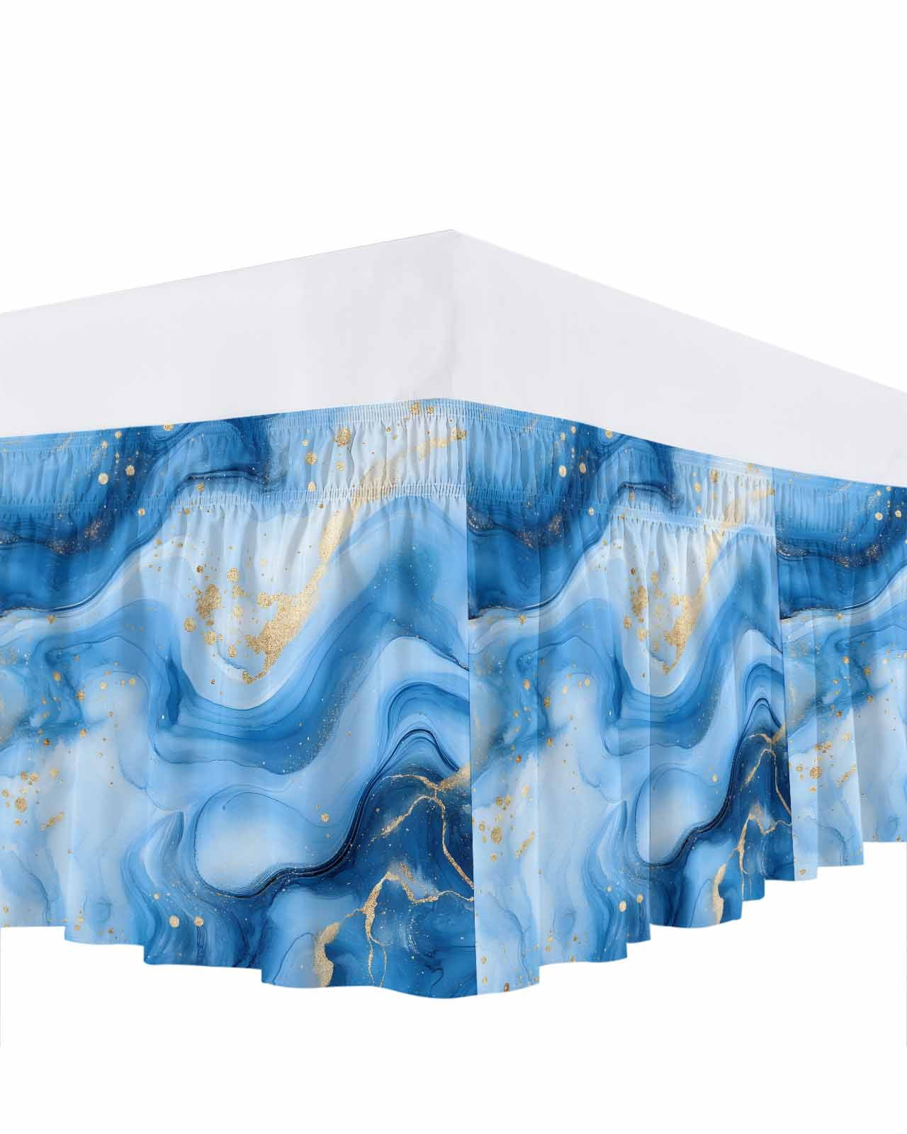 Abstract Marble Texture Bed Skirt Gold Blue Gradient Art Bed Skirts ...