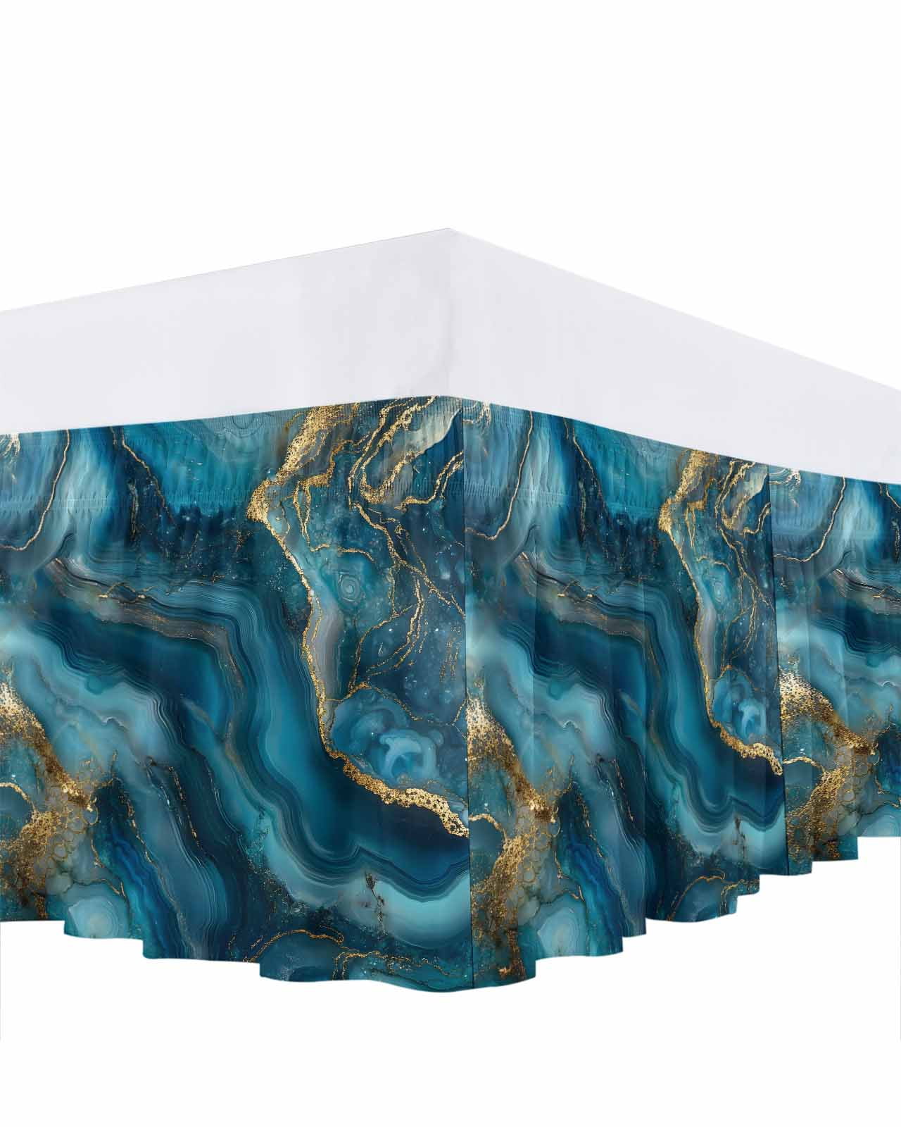 Abstract Marble Texture Bed Skirt Gradient Gold Deep Blue Art Bed ...