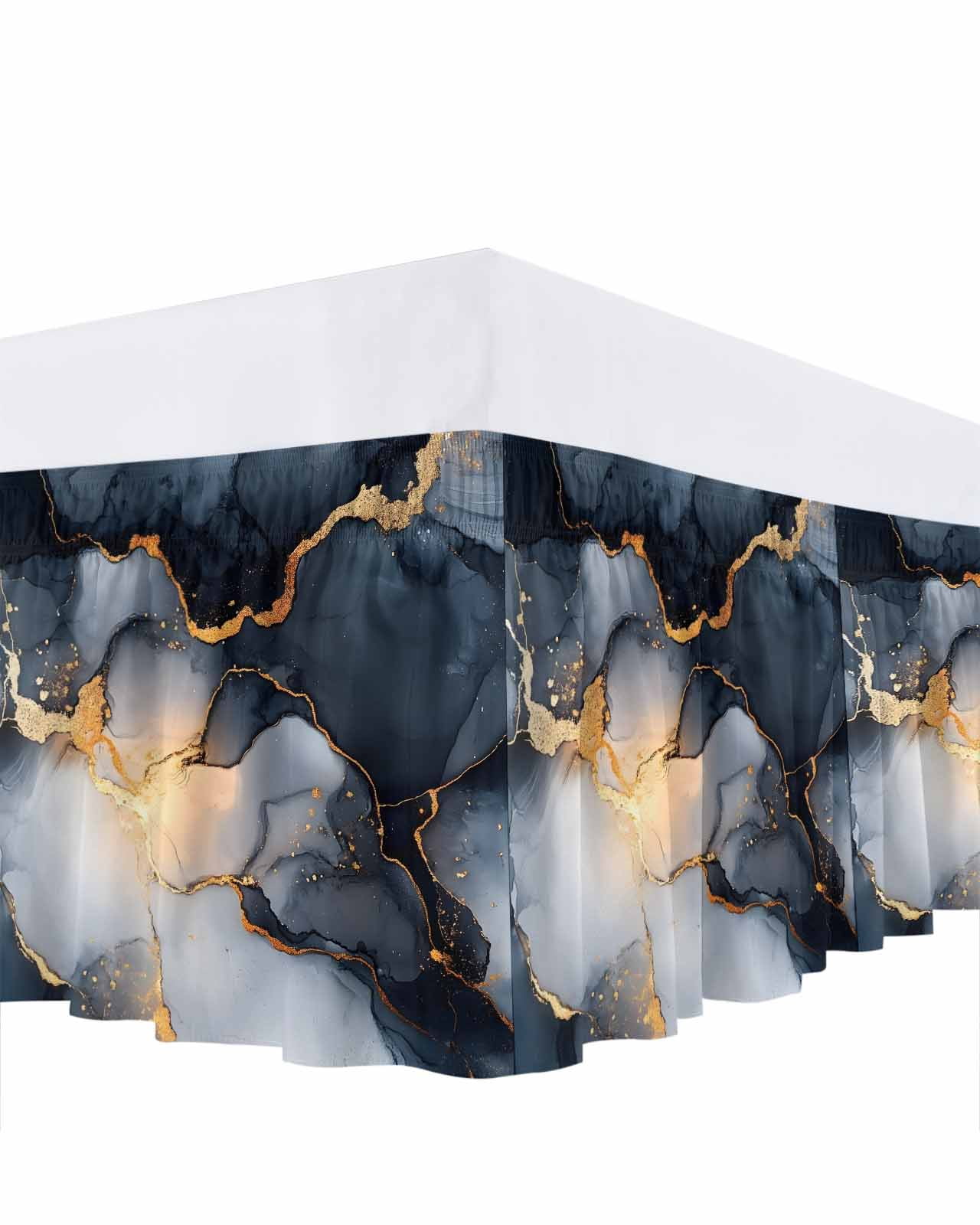 Abstract Marble Texture Bed Skirt Queen Size 16 Inch Drop, Gold Crack ...