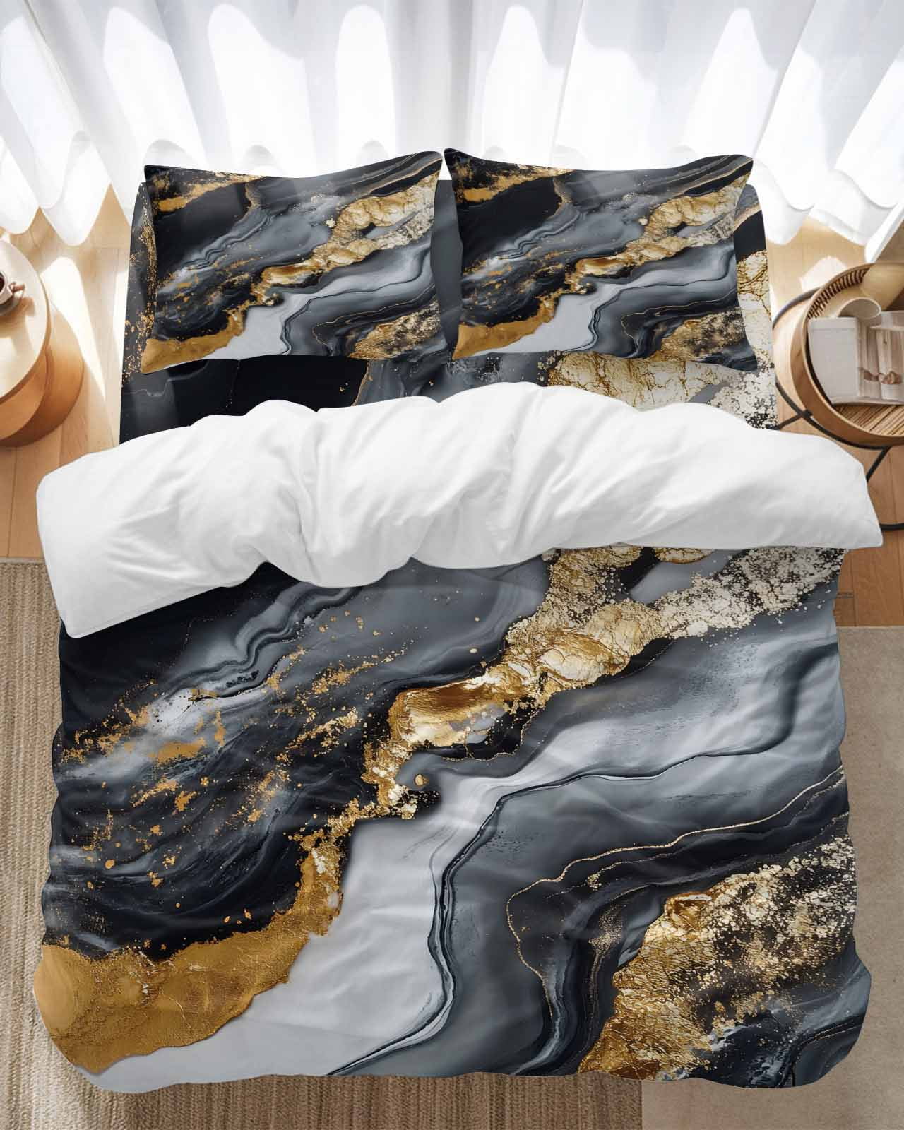 Abstract Marble Texture Bedding Duvet Cover Set King Size 4 Pieces ...