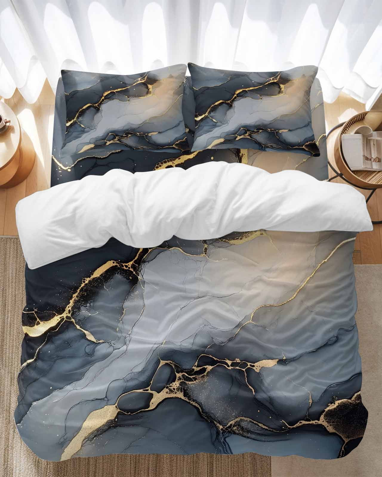 Abstract Marble Texture Bedding Duvet Cover Set Queen Size 4 Pieces ...