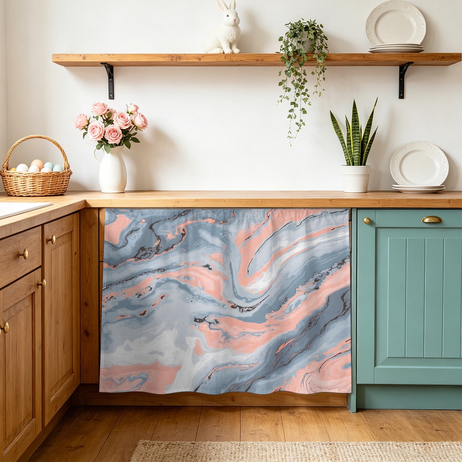 Abstract Marble Texture Cabinet Curtains 11" W x 13" L Coral Pink Grey ...