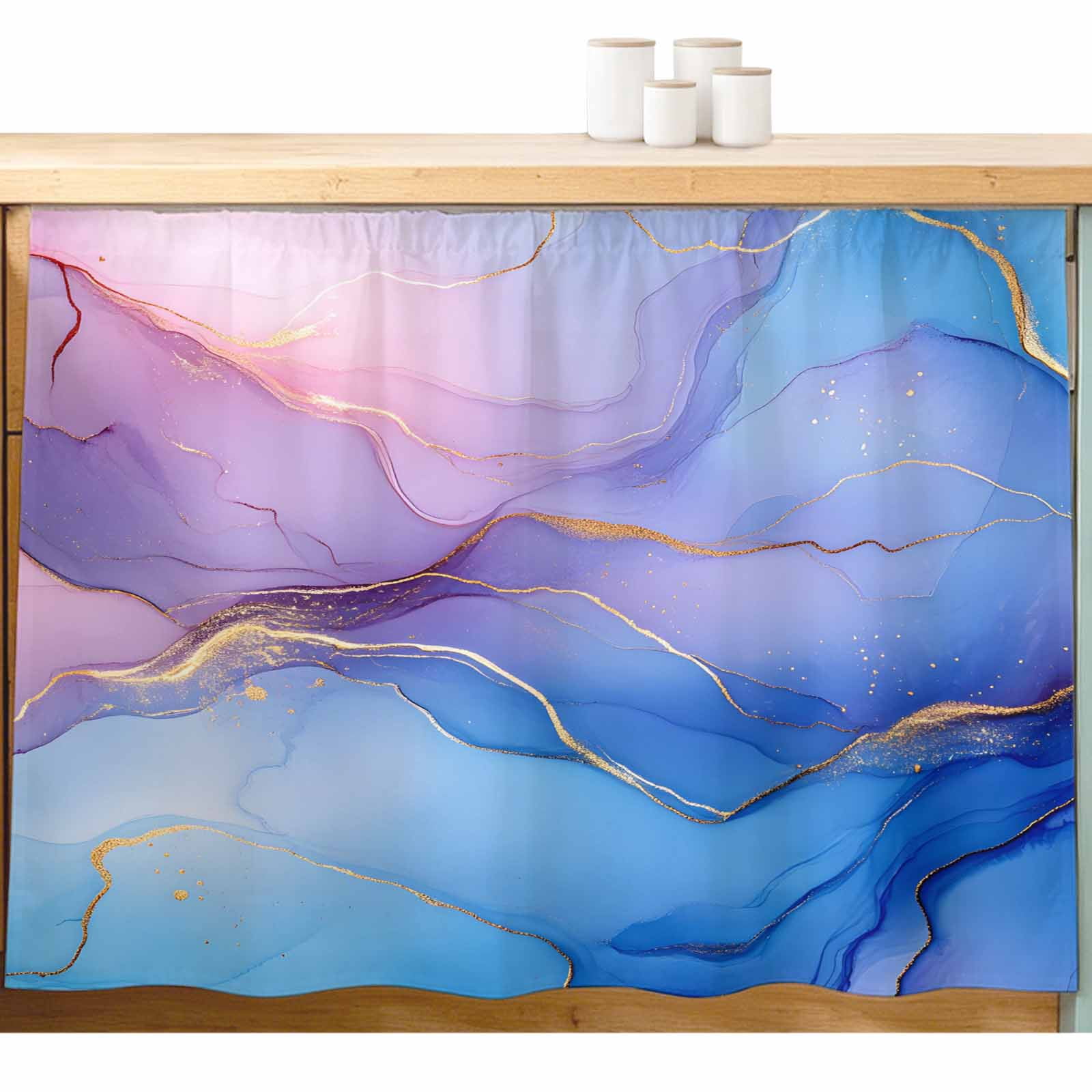 Abstract Marble Texture Cabinet Curtains Blue Pink Gradient Gold Crack ...