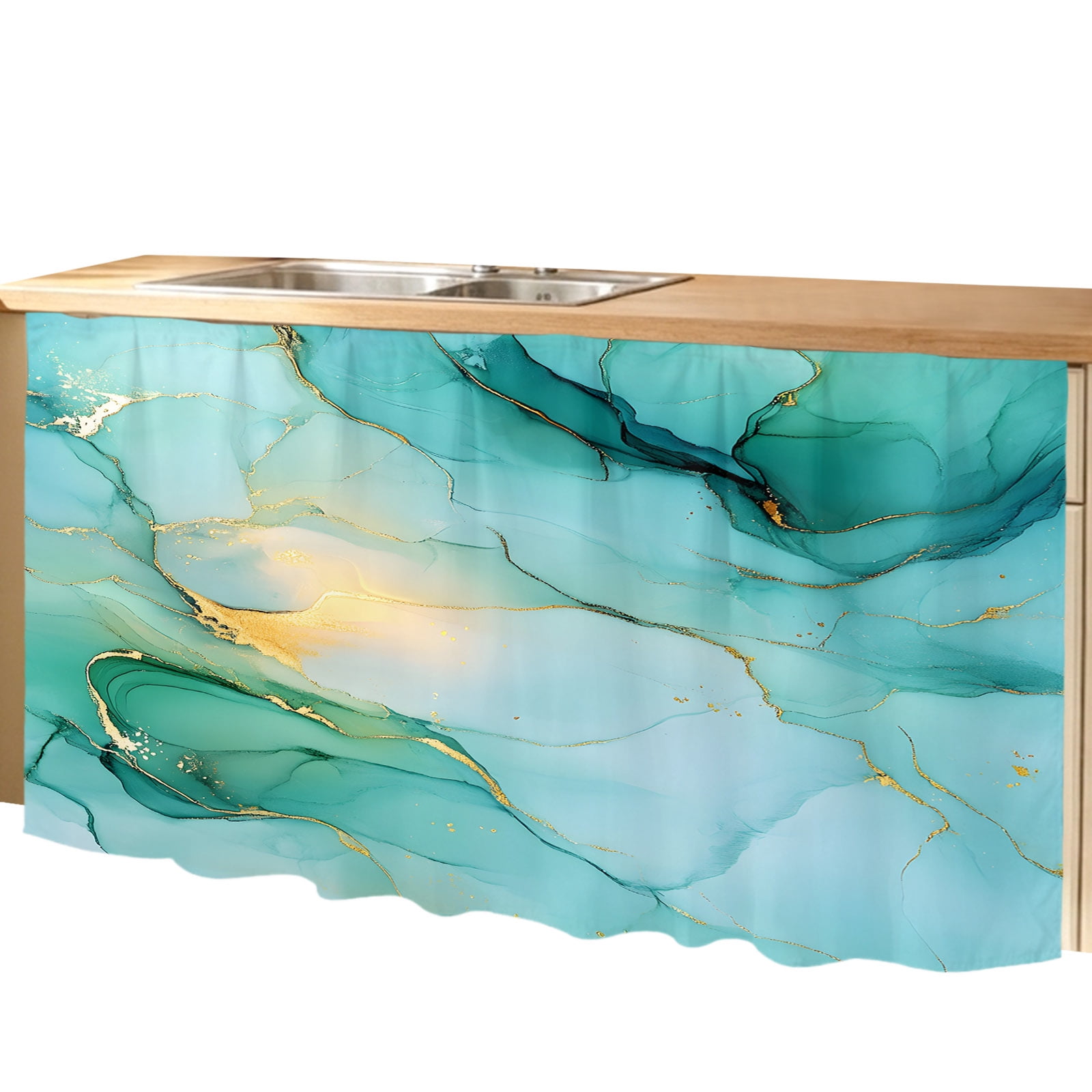 Abstract Marble Texture Cabinet Curtains Gold Crack Teal Green Gradient ...