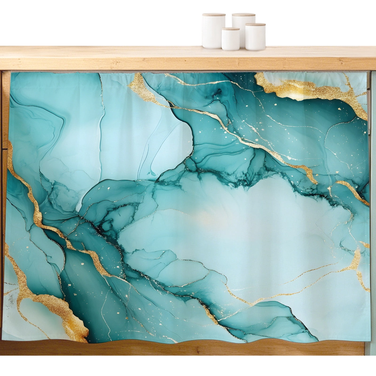 Abstract Marble Texture Cabinet Curtains Teal Gold Gradient Art Sink ...