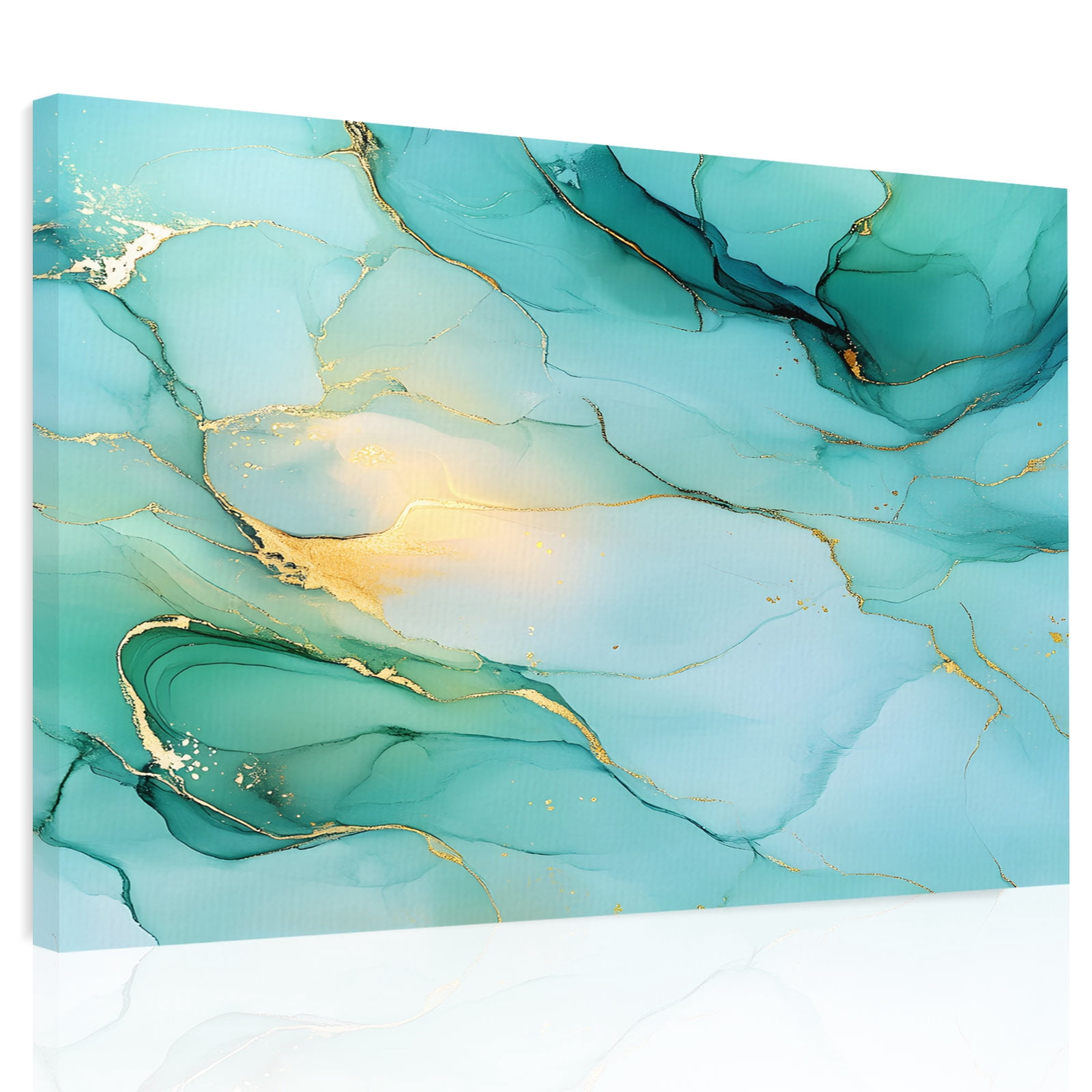 Abstract Marble Texture Canvas Print Wall Art, Gold Crack Teal Green ...
