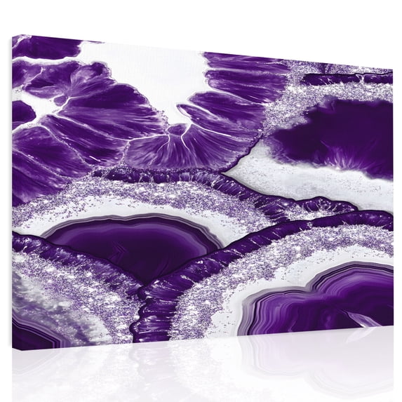 Abstract Marble Texture Canvas Print Wall Art, White Dark Purple Cracke ...