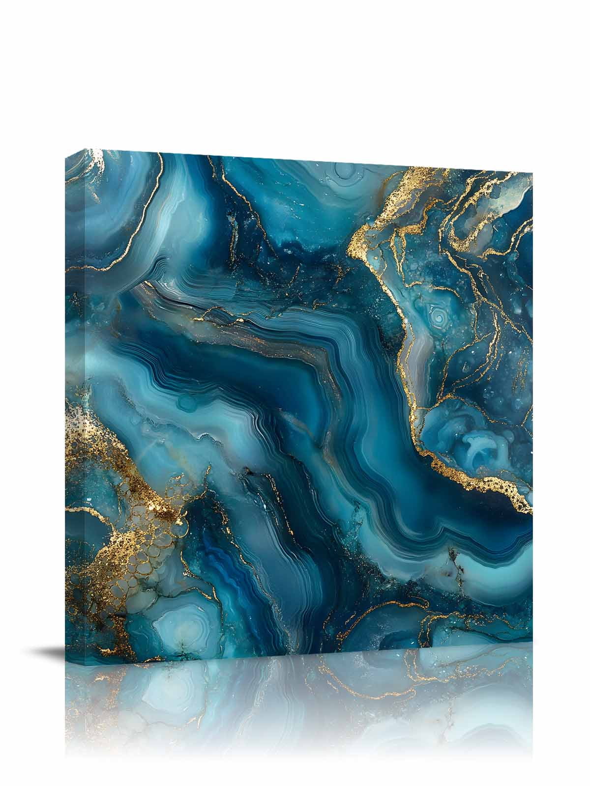 Abstract Marble Texture Canvas Wall Art, Gradient Gold Deep Blue Art ...