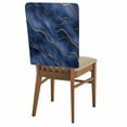 Abstract Marble Texture Chair Back Covers Set of 8, Deep Blue Gold Wave ...
