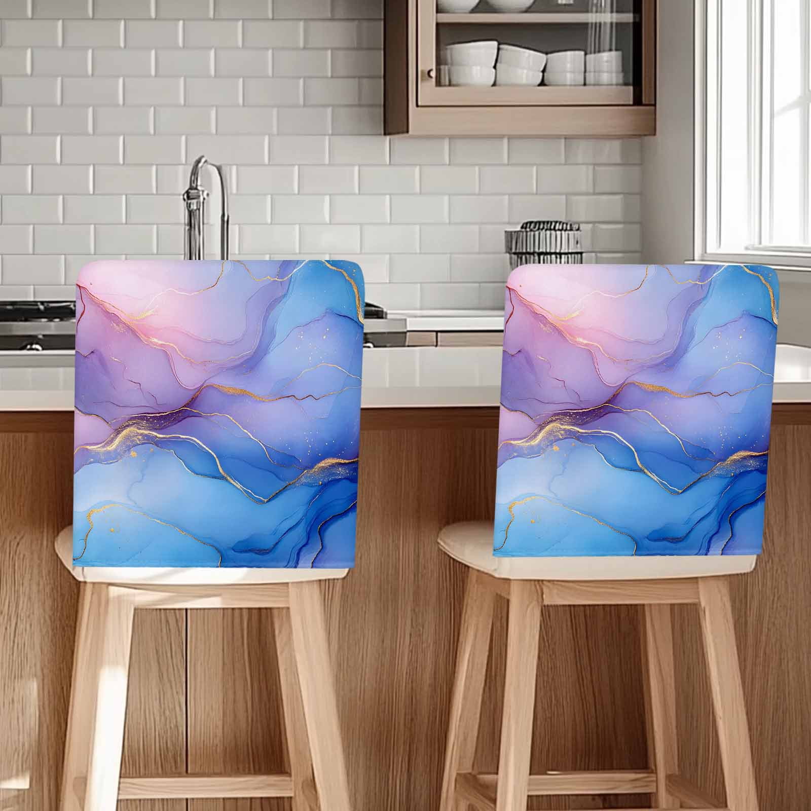 Abstract Marble Texture Chair Covers Set of 1 Blue Pink Gradient Gold ...
