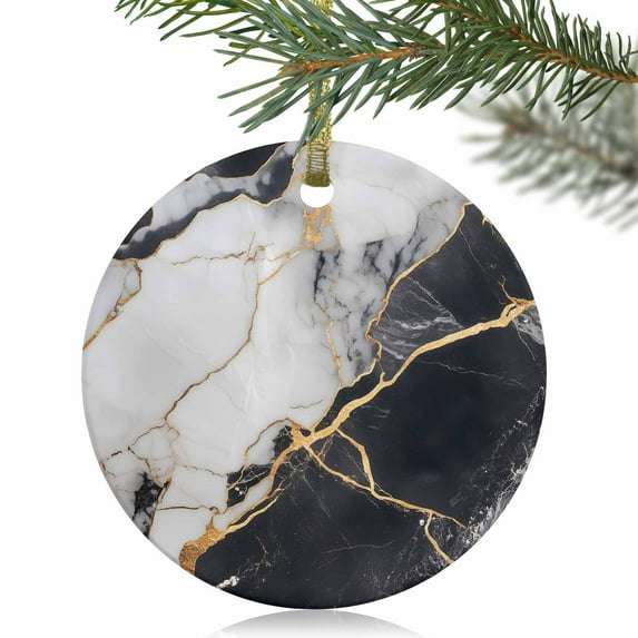 Abstract Marble Texture Christmas Ceramic Ornament 2025,3" Round Xmas ...