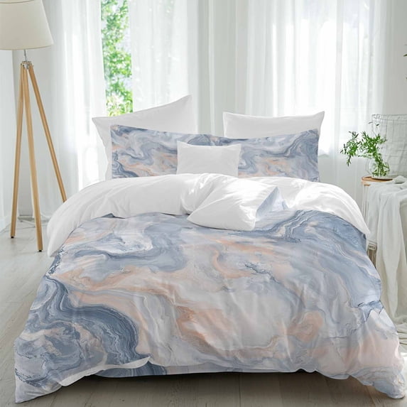 Abstract Marble Texture Comforter Set Full Size, Blue Gray Tone Vortex ...