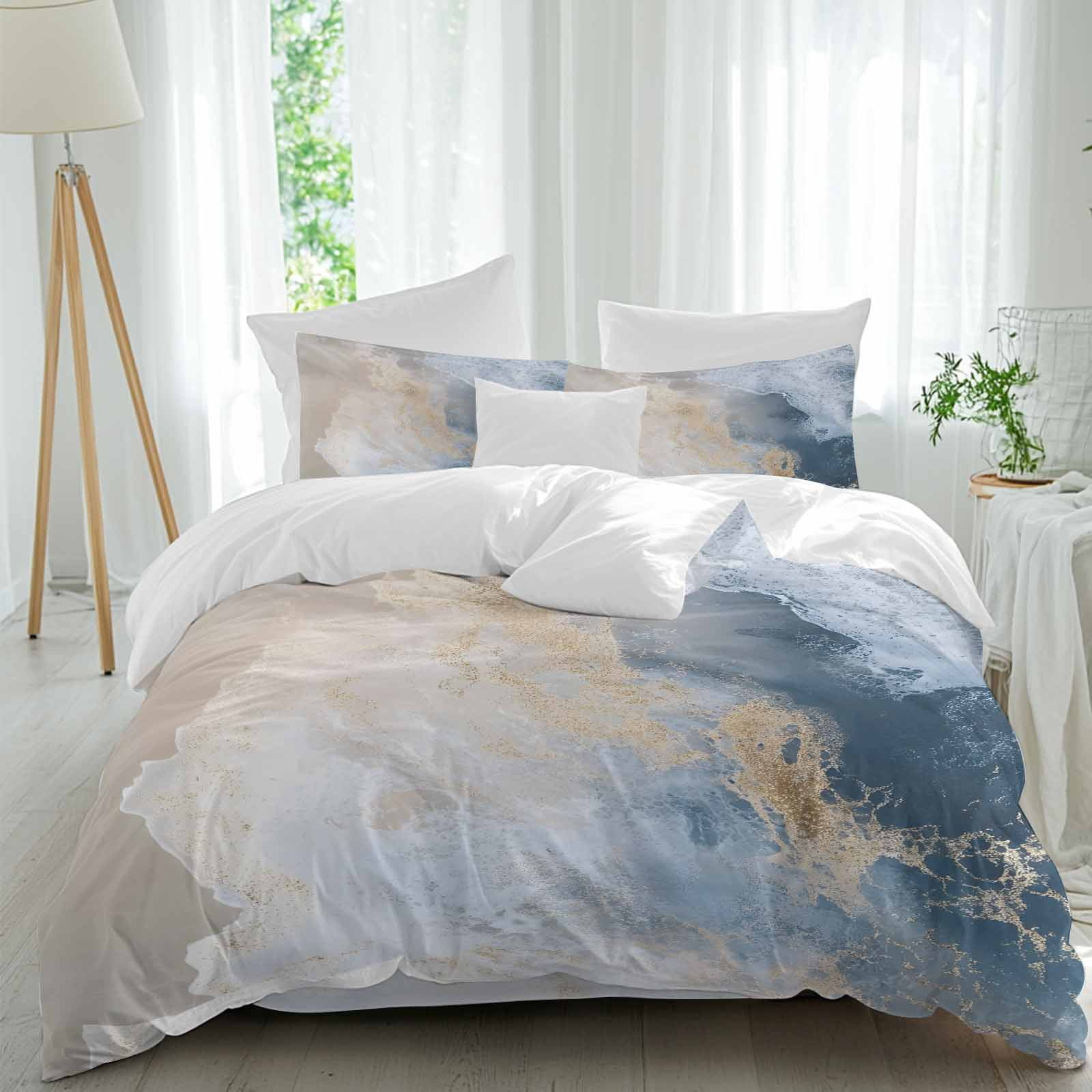 Abstract Marble Texture Comforter Set Twin Size, Blue Yellow Color ...