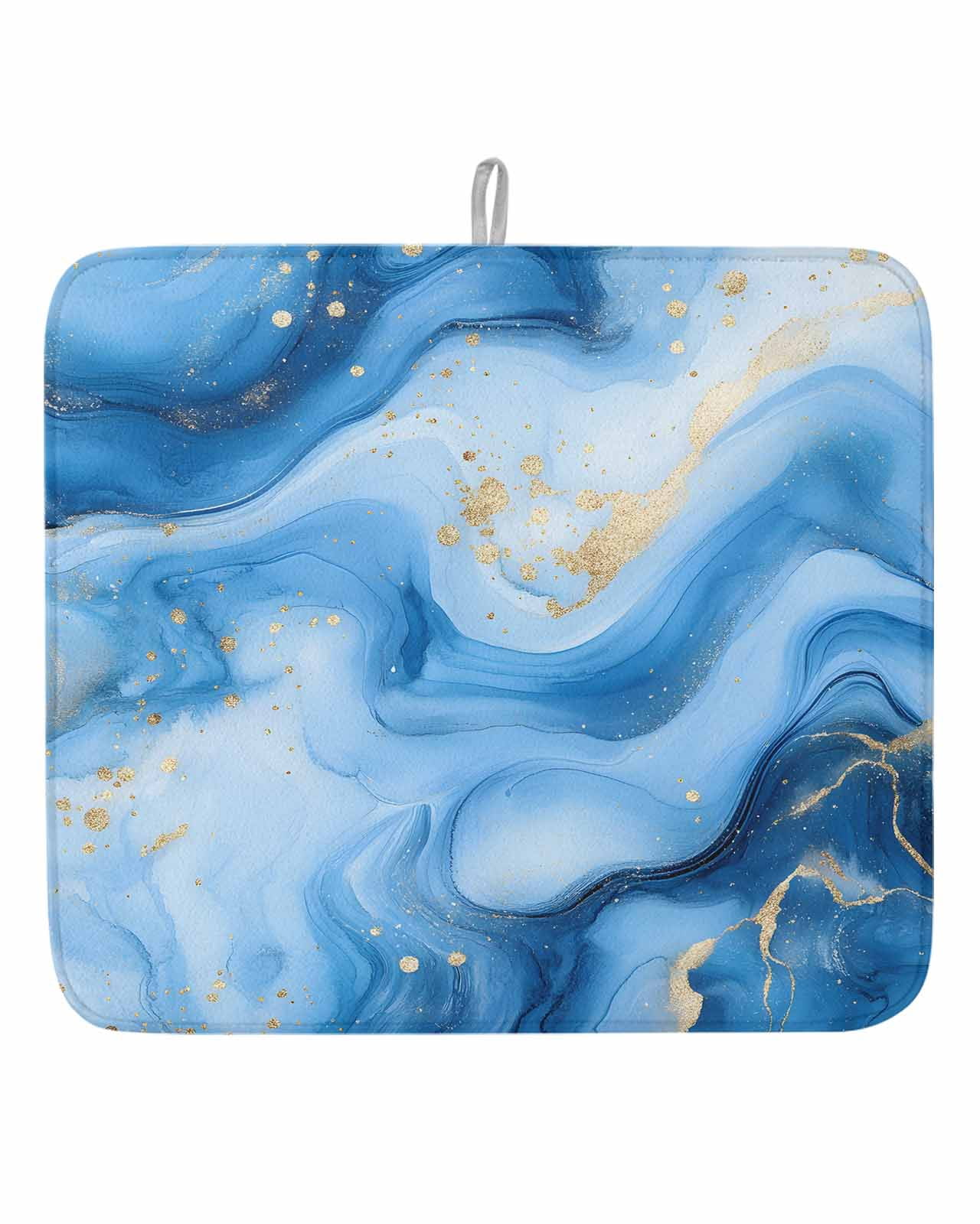 Abstract Marble Texture Dish Drying Mat 16x18 inch Gold Blue Gradient ...