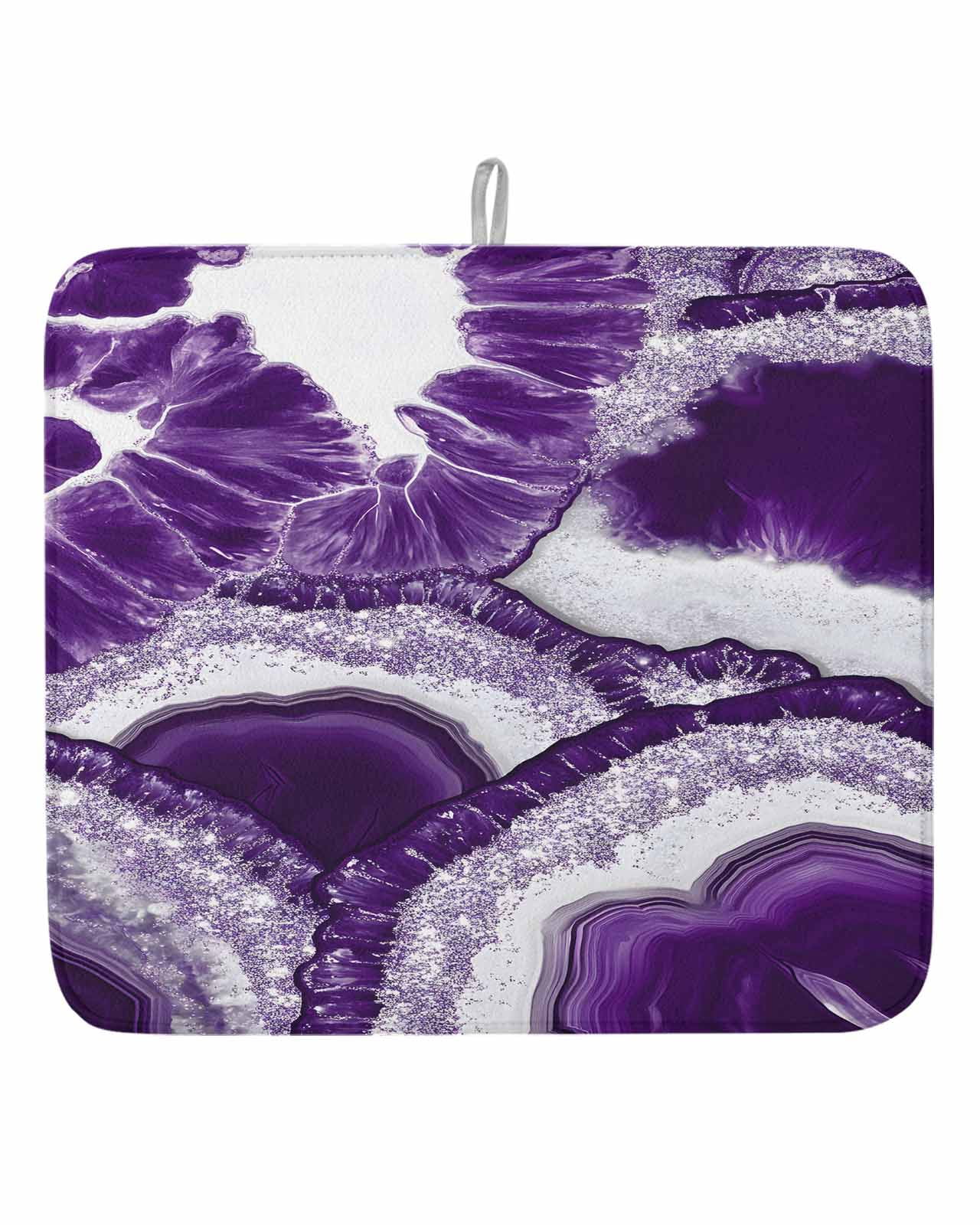 Abstract Marble Texture Dish Drying Mat 16x18 inch White Dark Purple ...