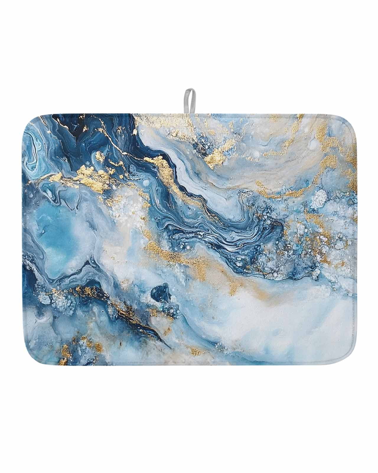 Abstract Marble Texture Dish Drying Mat 18x24 inch Gradient Green Gold ...