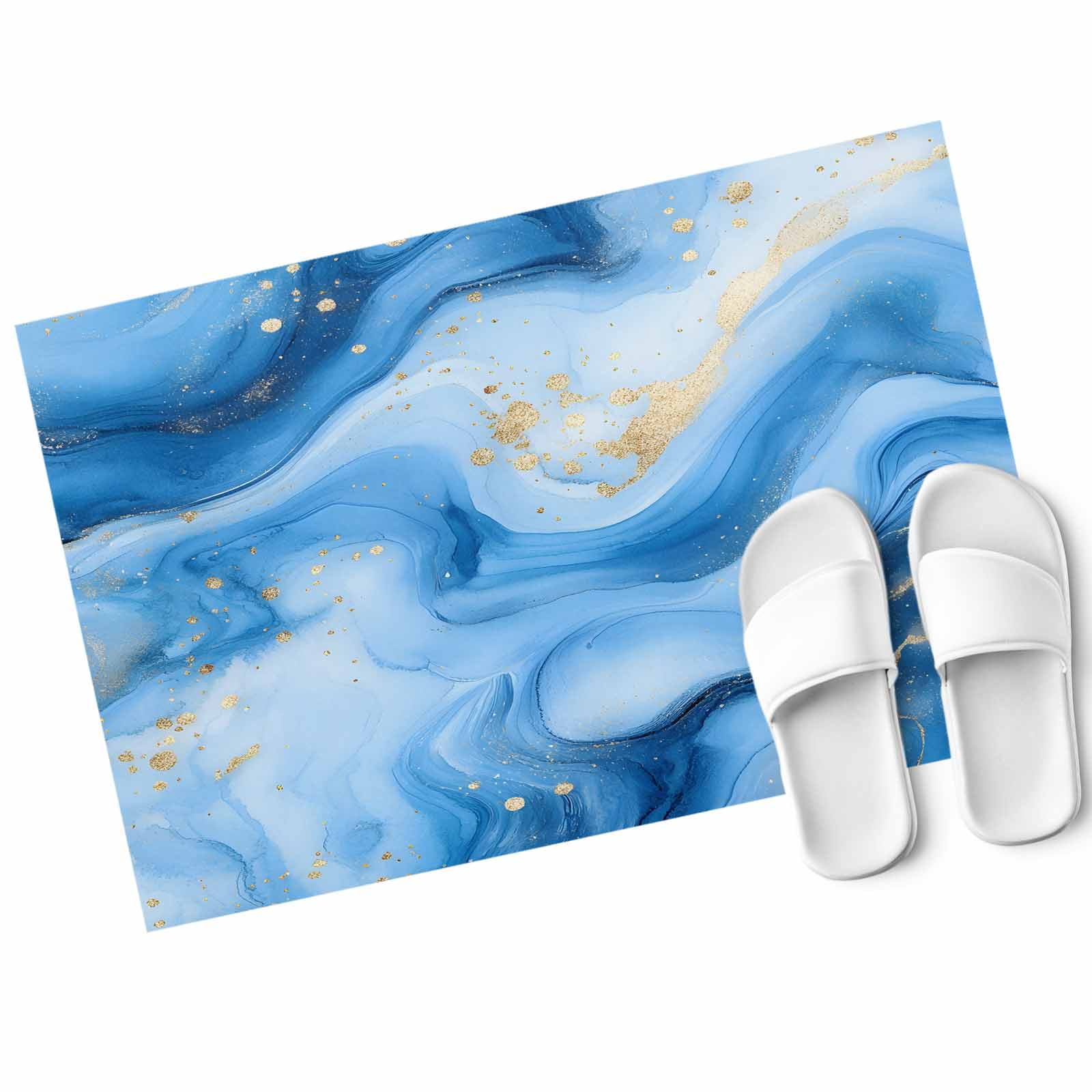 Abstract Marble Texture Door Mat Gold Blue Gradient Art Non Slip ...