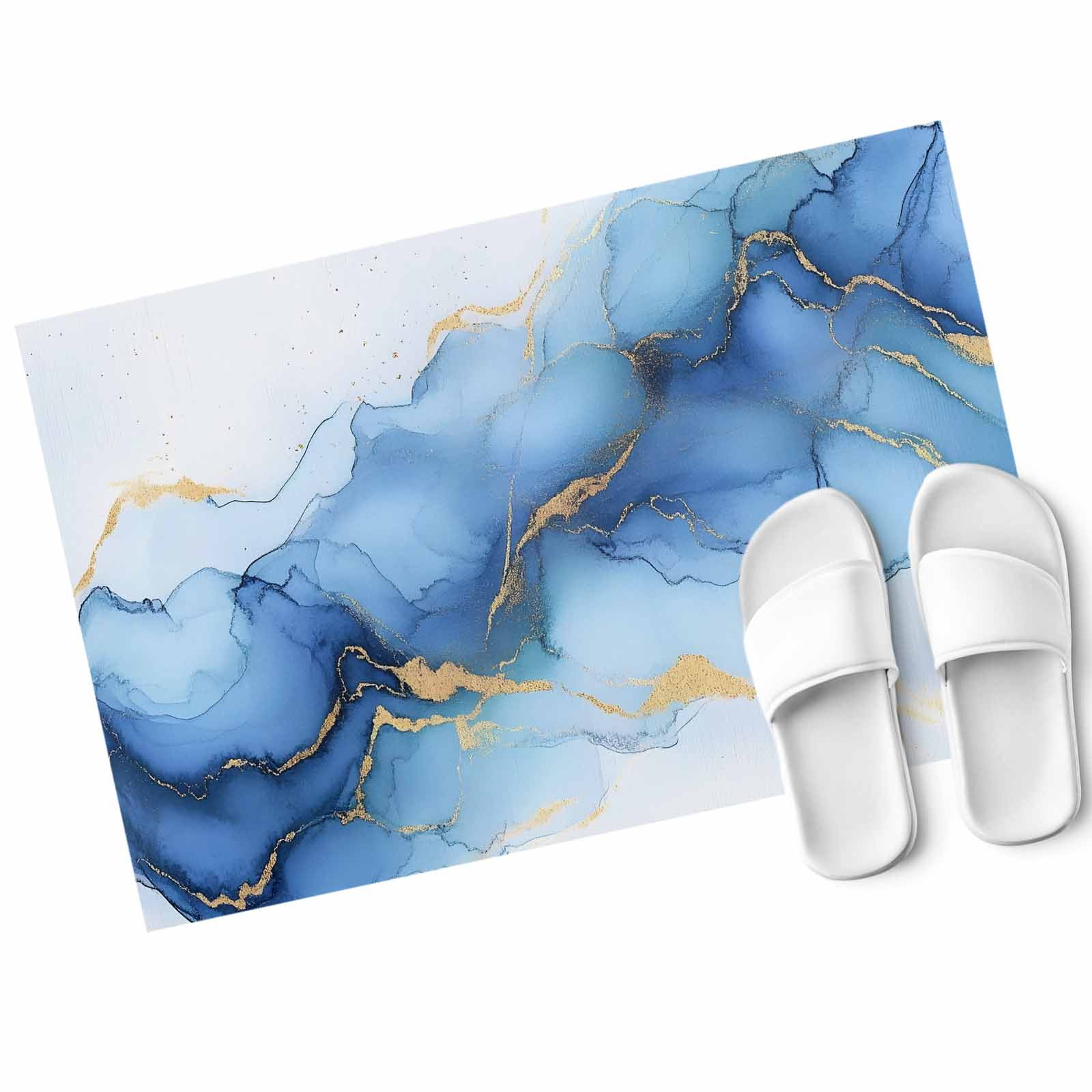 Abstract Marble Texture Door Mat Gold Blue Gradient Modern Art ...