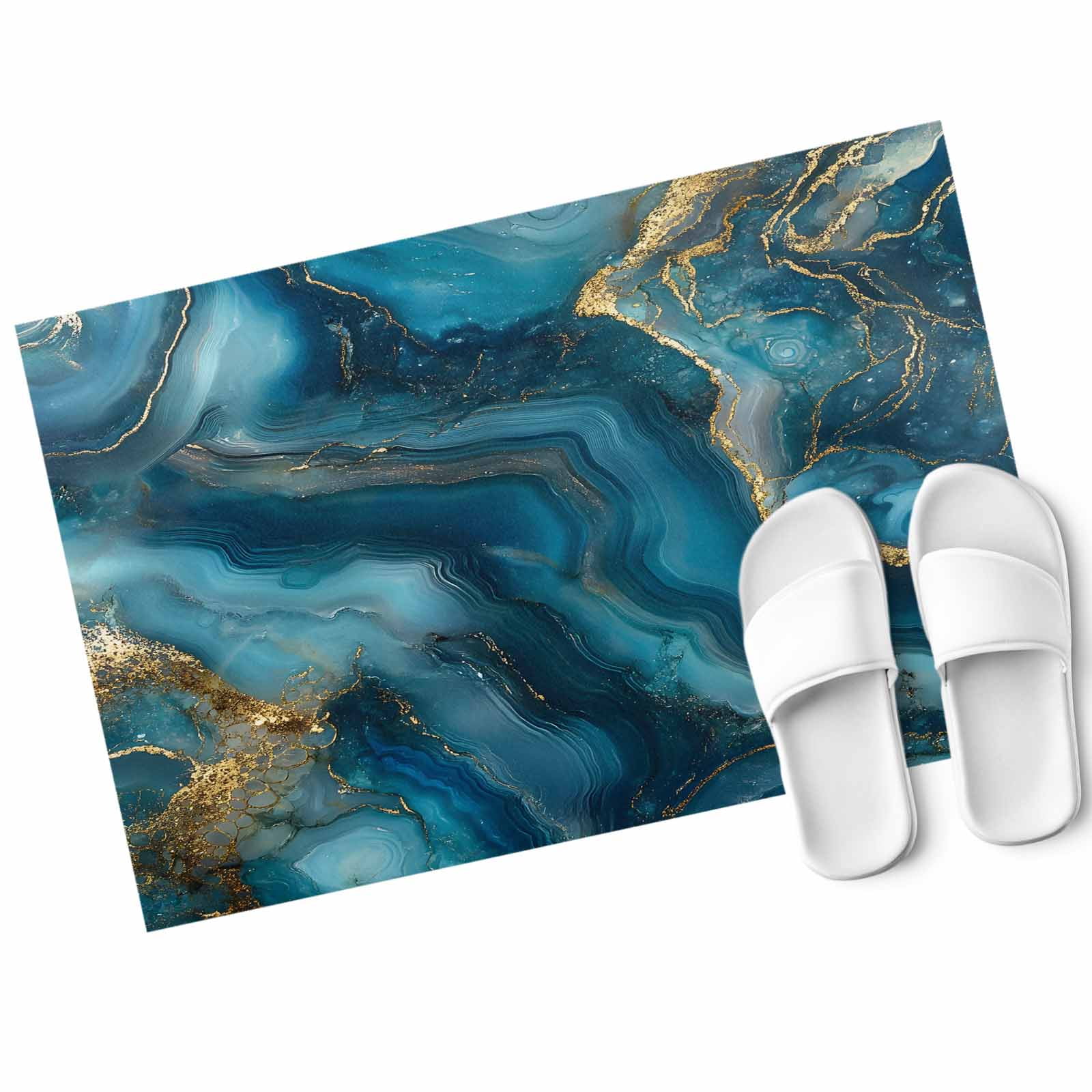 Abstract Marble Texture Door Mat Gradient Gold Deep Blue Art Non Slip ...