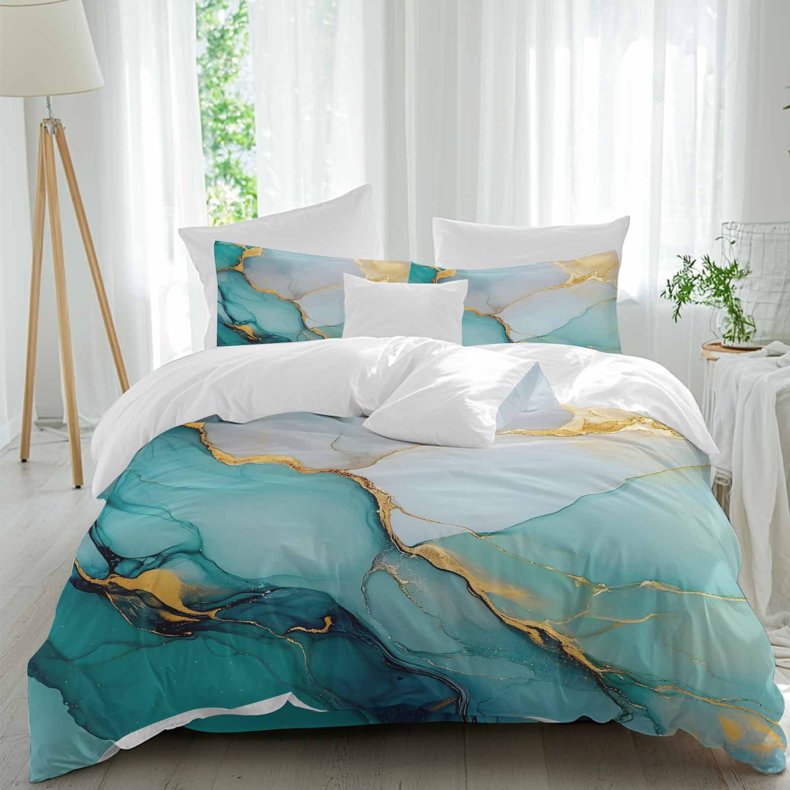Abstract Marble Texture Duvet Cover Set Full Size Dark Green Gradient ...