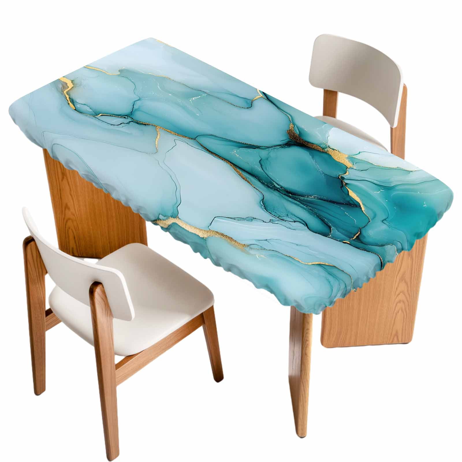 Abstract Marble Texture Fitted Rectangle Tablecloth 32" x 72" Teal ...