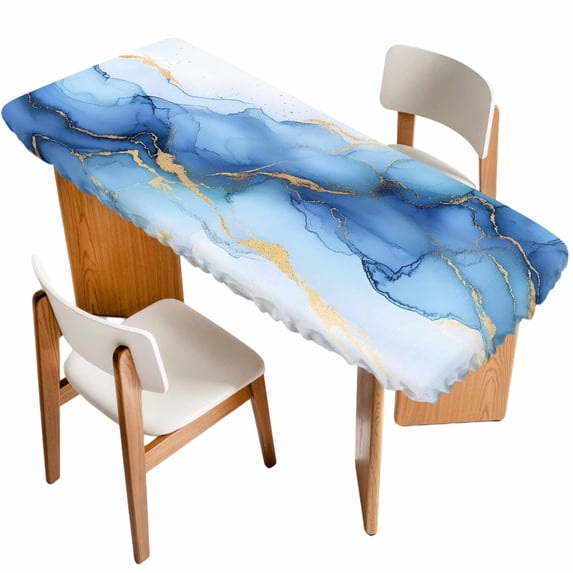 Abstract Marble Texture Fitted Rectangle Tablecloth 32" x 96" Gold Blue ...