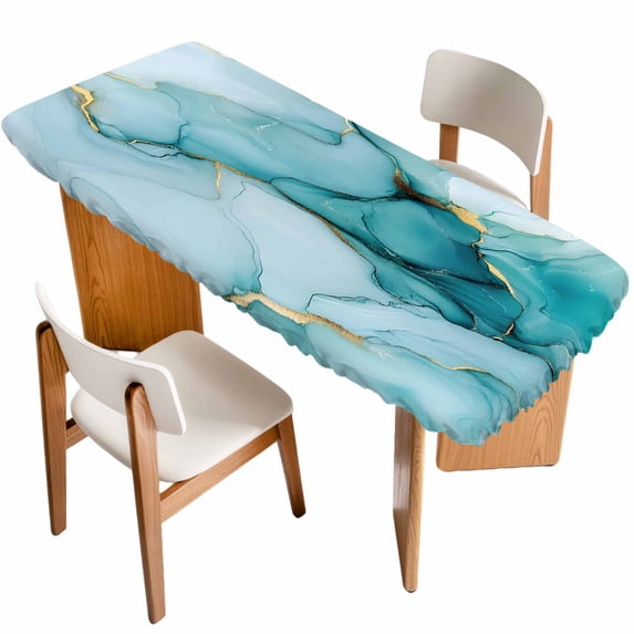 Abstract Marble Texture Fitted Rectangle Tablecloth 32" x 96" Teal ...