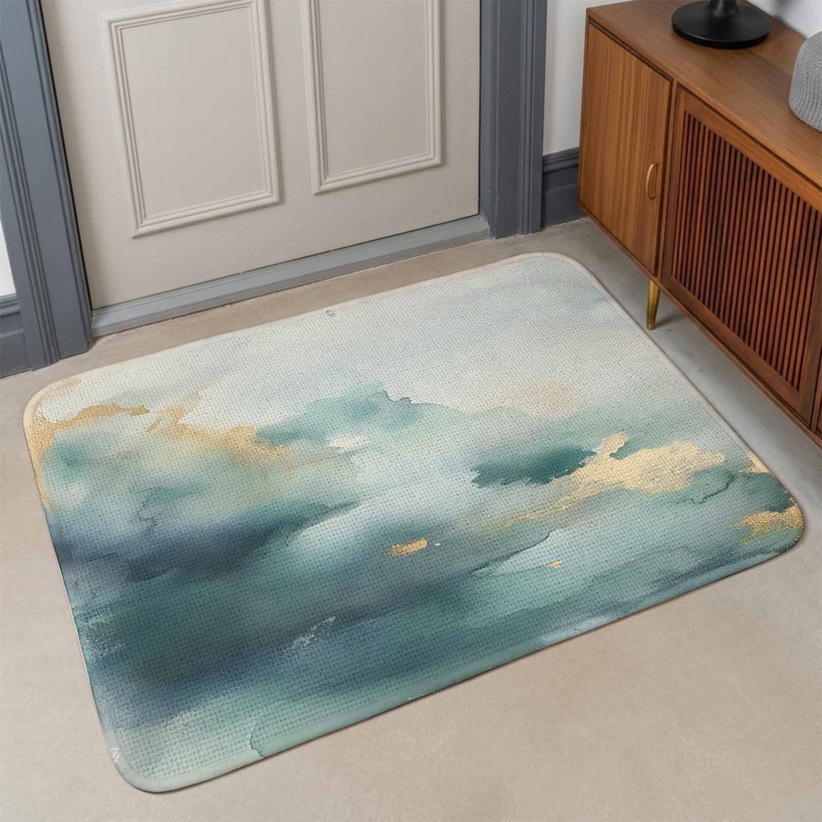 Abstract Marble Texture Front Door Mat Indoor Entrance, Green Golden ...