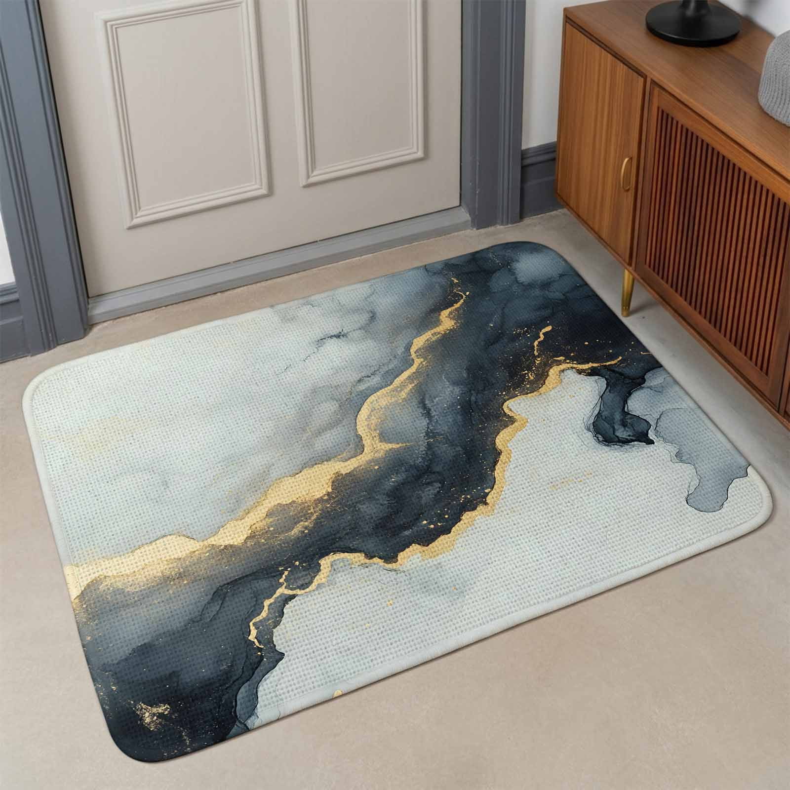 Abstract Marble Texture Front Door Mat Indoor Entrance, Grey Black ...
