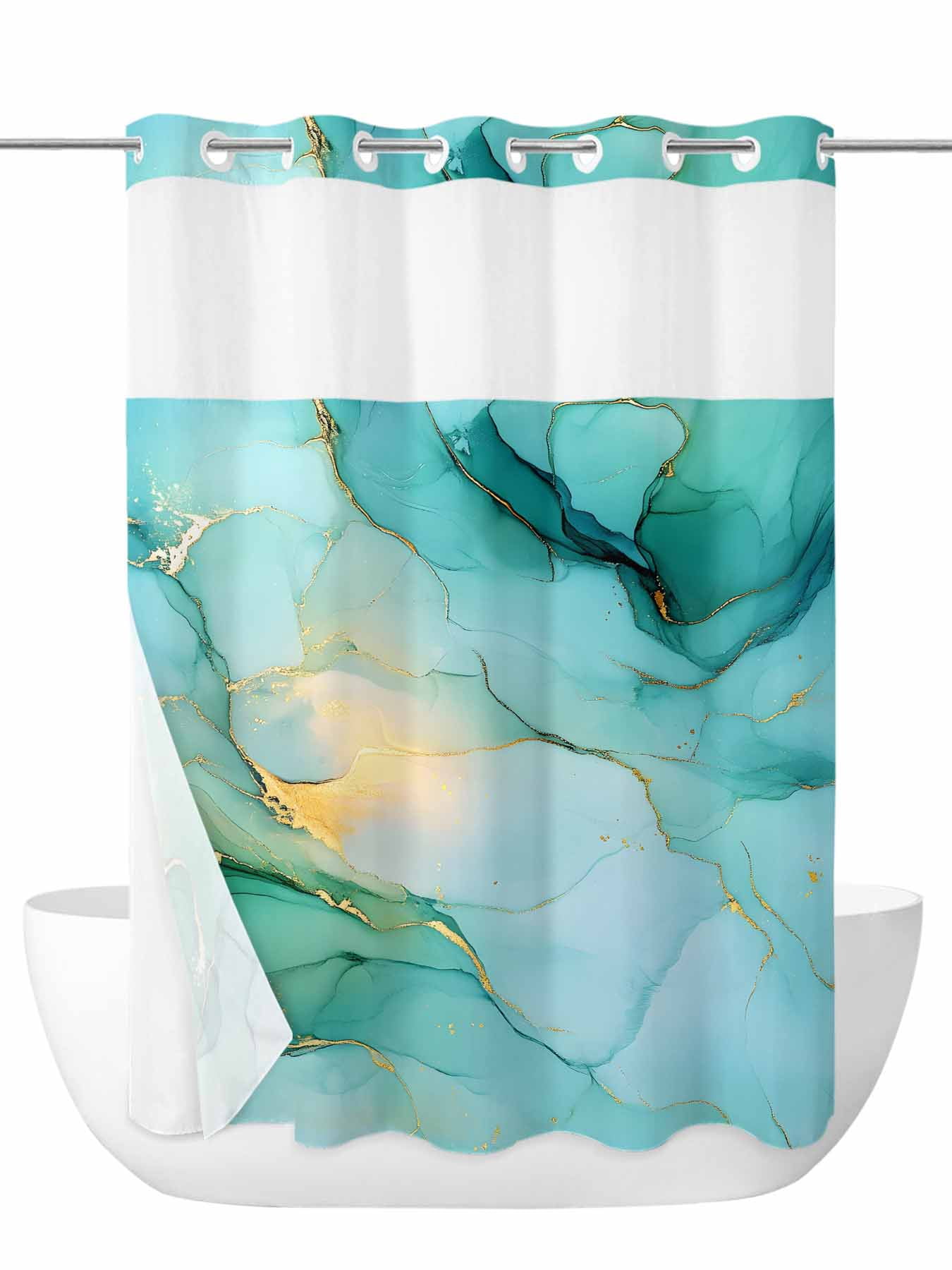 Abstract Marble Texture No Hook Shower Curtain and Liner Set Gold Crack ...
