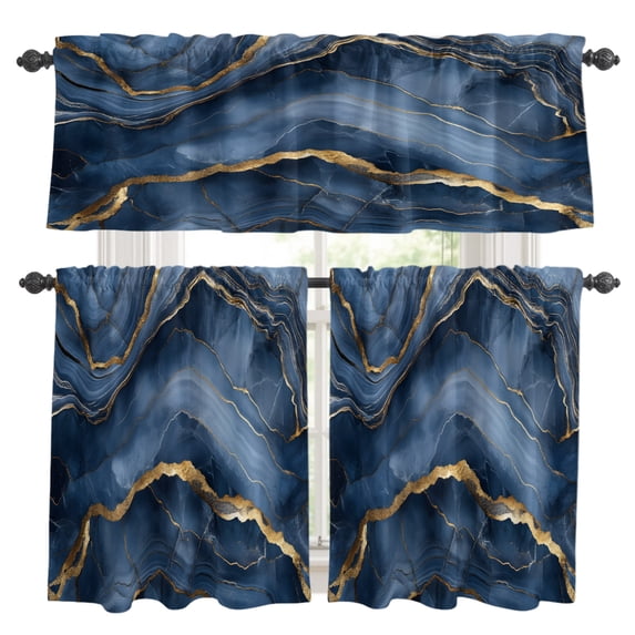 Abstract Marble Texture Kitchen Curtains Valance and Tier Set Blue ...