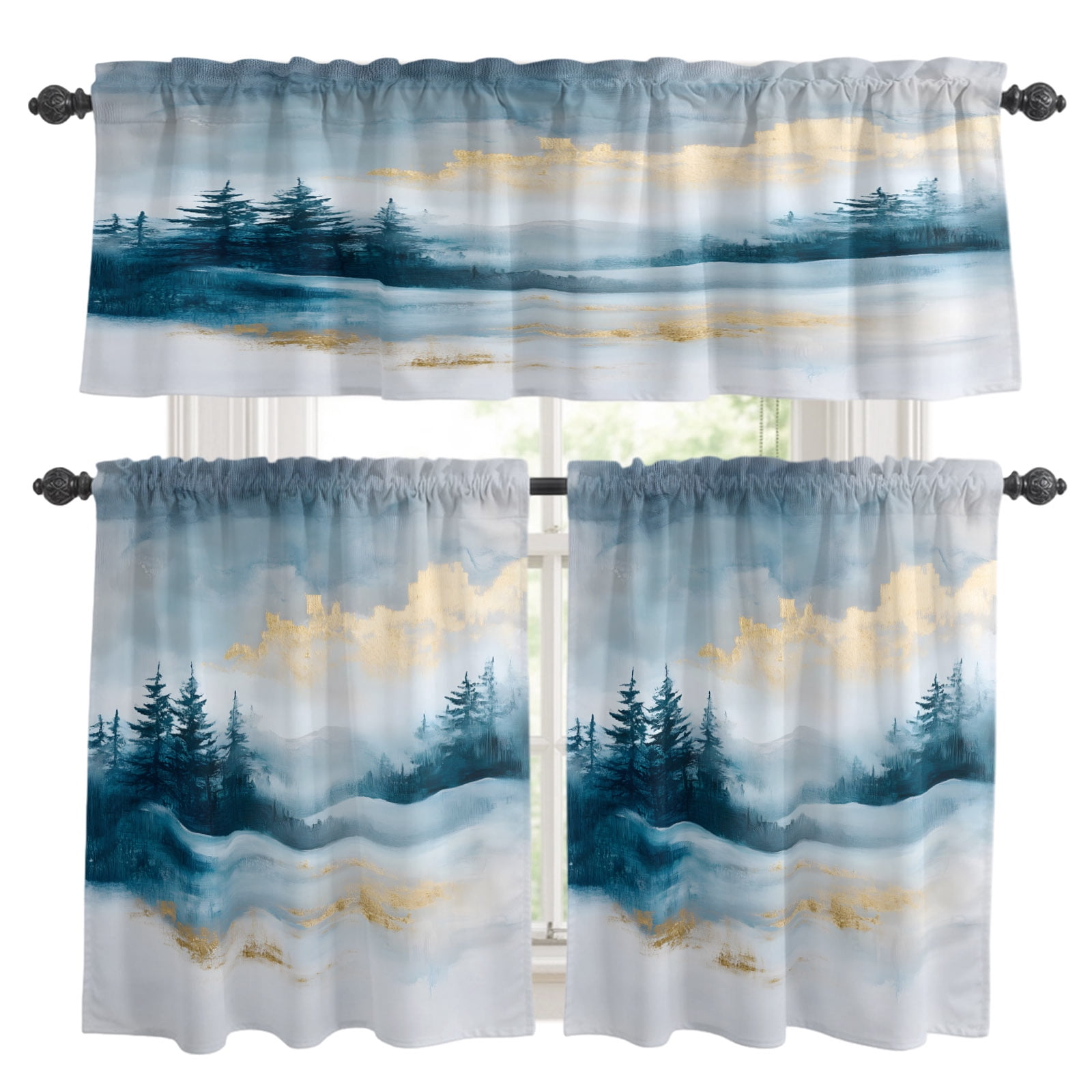 Abstract Marble Texture Kitchen Curtains Valance and Tier Set Gradient ...