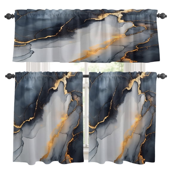 Abstract Marble Texture Kitchen Curtains Valance and Tier Set Gray ...