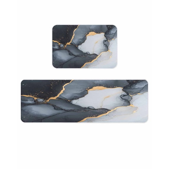 Abstract Marble Texture Kitchen Mats for Floor 2 Piece, Gold Crack ...